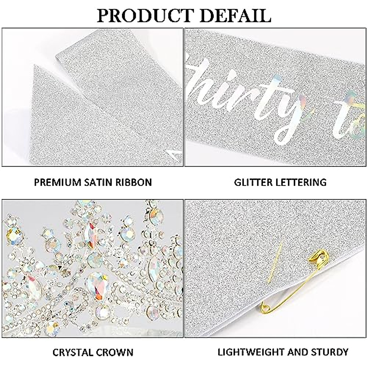 "Talk Thirty to me" Sashes & Tiaras Set 30th Birthday Crowns for Women Birthday Gifts for Girls Birthday Sash for Women Birthday Decorations Set Rhinestone Accessories for Birthday Party Supplies