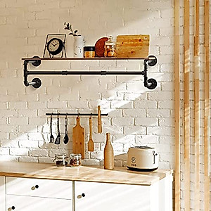 Wall Mounted Clothes Rail with Shelf, 36.2” Garment Rack Wall Hanger, Space-Saving Industrial Pipe Clothes Bar Rack, for Laundry Room and Closet Storage