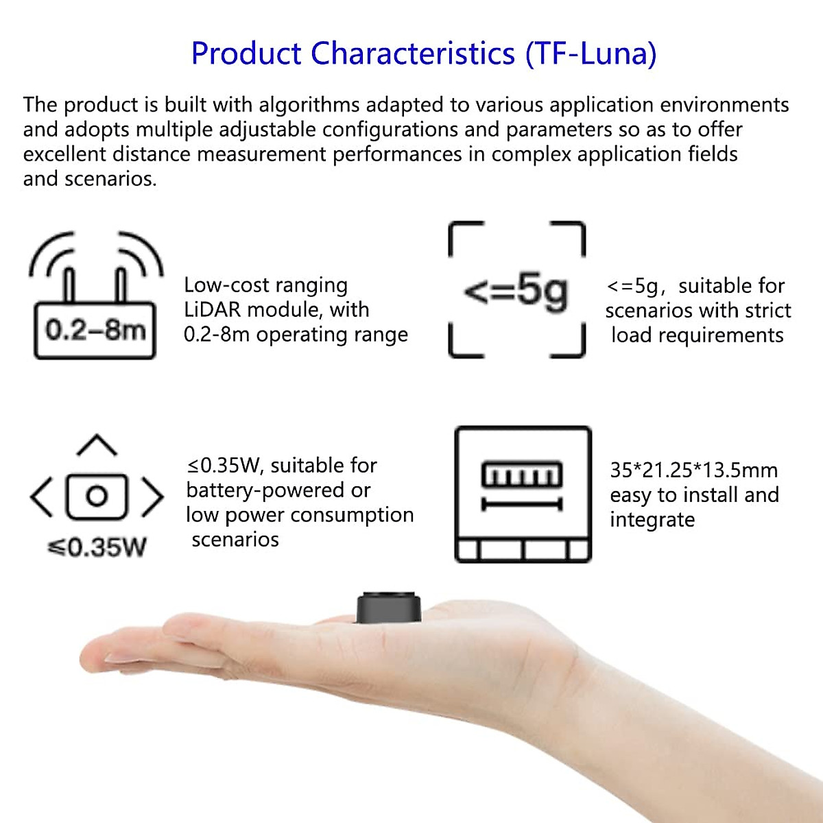 Wishiot TF-Luna LiDAR Range Finder Sensor 0.2m-8m Single-Point Ranging Module UART/I2C 5V with 6Pin Terminal to Dupont Cable for Arduino/RPi Pico/Pixhawk/WiFi_Lora_32