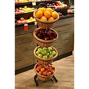 Mobile Merchandisers K1430-4B-MB 4-Tier 4 Round Willow Basket Display with Sign Frame and Sign Clips