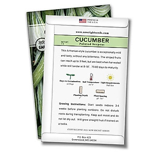 Sow Right Seeds - Cucumber, Painted Serpent Seeds for Planting - Non-GMO Heirloom Packet with Instructions to Plant and Grow an Outdoor Home Vegetable Garden - Asian Striped Snake - Great Gift