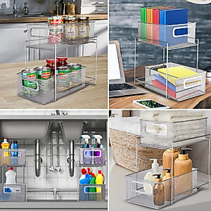 Artestia Under Sink Organizers and Storage Pull Out Drawers 2 Tiers Mesh Sliding Bathroom Cabinet Organizers Baskets Multipurpose Storage Shelf for Bathroom Kitchen, Silver