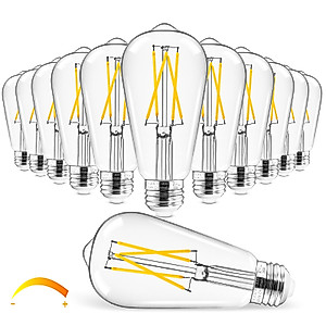 Hizashi Vintage LED Edison Bulb Dimmable, 6W Equivalent 60W, 3000k Soft White, E26 Base Led Light Bulbs, 700LM, High CRI 95+ Eye Protection, Clear Glass, Pack of 12