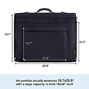 JJRING 18x24 Art Portfolio Tote Bag - Large Carrying Storage Case with Handle & Adjustable Shoulder Strap, Portfolio Folder for Artwork, Posters, Canvas, Drawing Boards