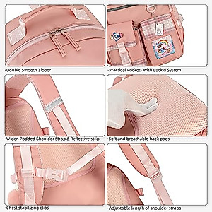 SHADOW VISION School Backpacks for Girls Backpack with Lunch Box Cute Backpack for School Bag Bookbag Backpack for Teen Girls (Pink)