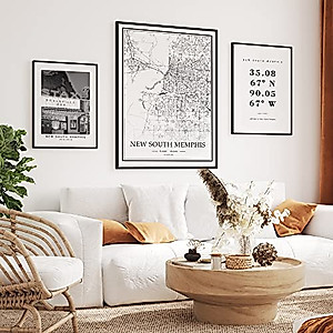 Dear Mapper New South Memphis United States View Abstract Road Modern Map Art Minimalist Painting Black and White Canvas Line Art Print Poster Art Line Paintings (Set of 3 Unframed) (12x16inch)