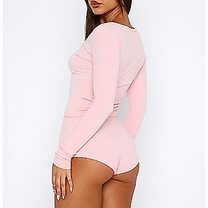 NUFIWI Women Knitted 2 Piece Outfits Pajamas Long Sleeve Slim Fit Shirt Top High Waist Shorts Y2k Lounge Sleepwear Set(B Pink 12,Small)