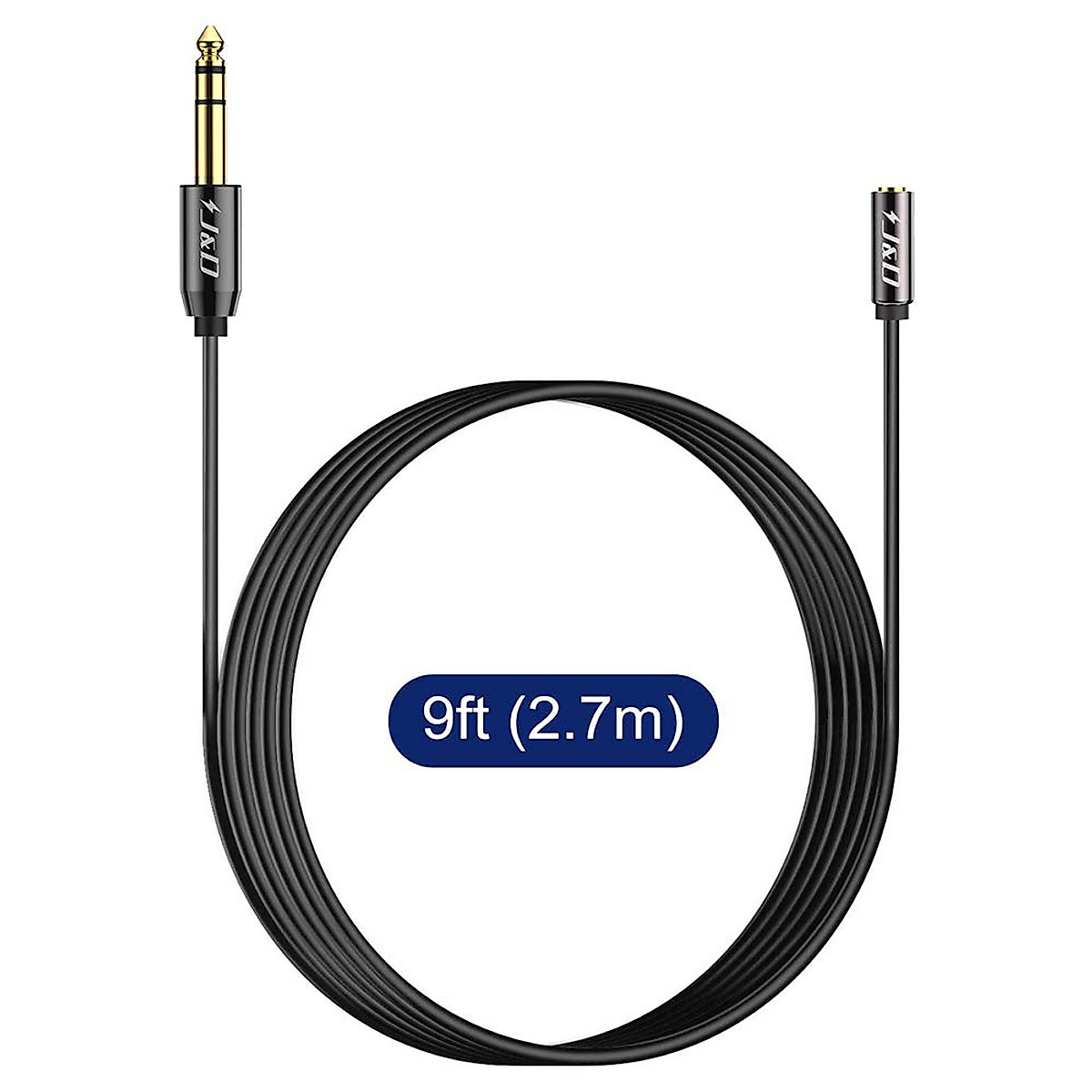 J&D 1/4 inch to 3.5mm Headphone Adapter, Gold Plated Copper Shell 3.5mm 1/8 inch Female TRS to 6.35mm 1/4 inch Male TRS Stereo Audio Cable for Guitar Amp, Amplifiers,headphones extension cable, 9 Feet