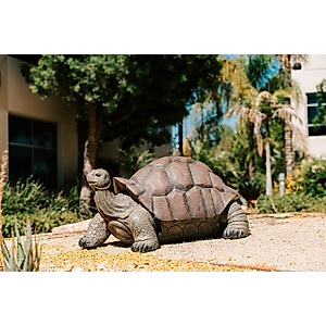 XBrand 28" L Brown and Black Concrete/MgO Walking Tortoise Statue, Indoor or Outdoor Décor, Garden Sculptures, Turtle Garden Statue