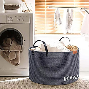 GOCAN Extra Large Storage Laundry Basket 22" X 22"X 14" Cotton Rope Woven Basket for Blanket Basket with Handles for Living Room Toys Storage XXXL (Dull grey)