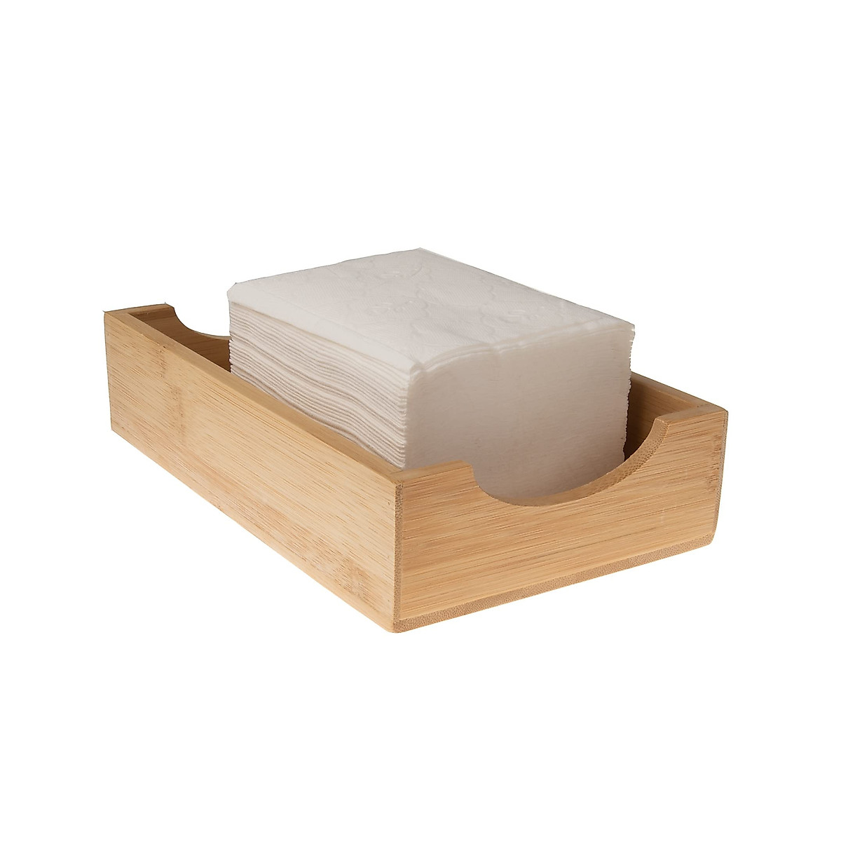 Plutreas Bamboo Guest Towel Napkin Holder, Rectangular Multipurpose Organizer & Accessory Drop Box For Kitchen Tables or Countertops (2)