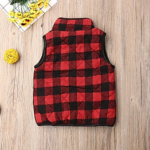 Ayalinggo Toddler Baby Girls Winter Warm Vest Clothes Buffalo Plaid Jacket Kids Puffer Quilted Gilet Coat (Red Plaid Vests, 4-5T)