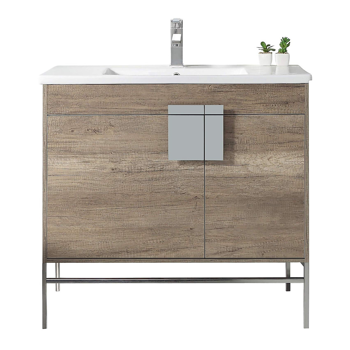 Fine Fixtures - Modern Gray 36" Bathroom Vanity Set, Chrome Hardware, Vireous China Sink Top