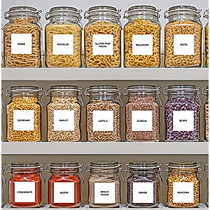 144 Modern Kitchen Pantry Labels for Food Storage Containers, Waterproof Printed on White Glossy Labels, Household Stickers + Numbers, Water Resistant, Organization for Jars and Canisters