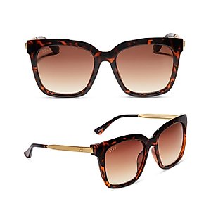 DIFF Hailey oversized lightweight square sunglasses for women UV400 protection, Black Brown Tortoise + Brown Gradient