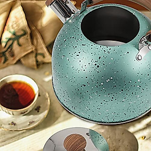 Hemoton Stovetop Tea Kettle Stainless Steel Whistling Teapot Water Kettle Stove Coffee Kettle with Cool Grip Ergonomic Handle for Boiling Water 2L Green