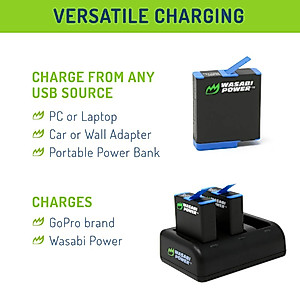 Wasabi Power Battery (4-Pack) and Triple Charger for GoPro Hero 8 Black (All Features Available), Hero 7 Black, Hero 6 Black, Hero 5 Black, Hero 2018