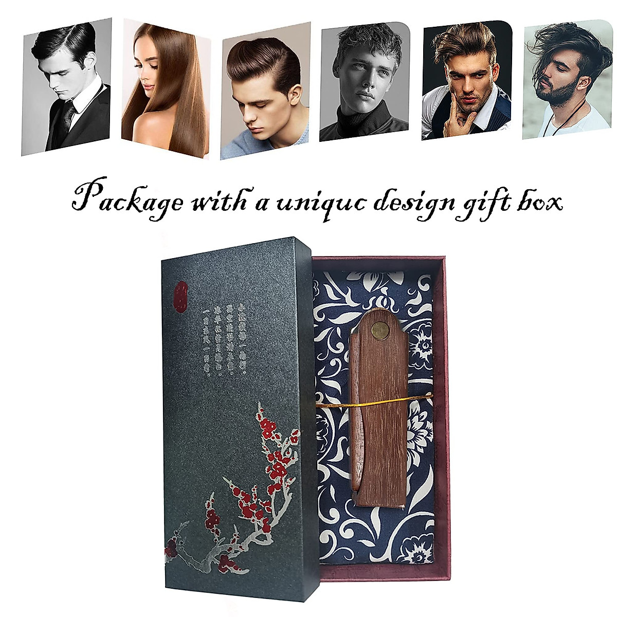 Folding Beard Red Sandalwood Comb-Fine Tooth Folding Comb for Men Hair,Beard,Mustache Styling, Pocket sized Beard Comb w/Gift Box for Daily Grooming