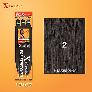Sensationnel X-pression prestretched braiding hair - 3x braid 58 inch all kanekalon flame retardant synthetic braid for box braids and twists (1 pack, 2 DARKBROWN)