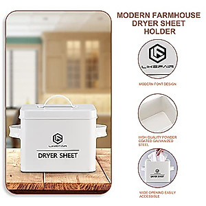 LF Likefair Modern Farmhouse Dryer Sheet Holder for Laundry Room Decor,Laundry Dispenser Container Holder with Lid for Space Saving Laundry Room Organization and Storage,White