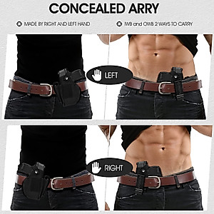 2 PACK Upgrade Universal Gun Holster for Men Women, Concealed Carry IWB OWB Pistols Holsters with Magazine Pouch Right and Left Hand Draw Fits S&W M&P Shield 9MM 380 Glock 17 19 26 43 Similar Handguns