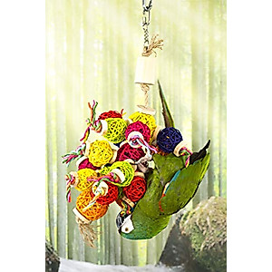 Birds LOVE Natural Foraging Bird Cage Toy Colorful w Vine Balls Wood Paper Rope Lots of Fun to Chew for Large Birds Macaws Cockatoos