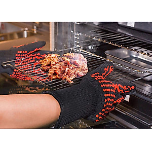 UlikeLF Protective Grilling Mitts BBQ Gloves Heat Resistant Cooking Gloves Non-Slip Silicone Kitchen Grill Glove for Barbecue, Baking, Cutting Black