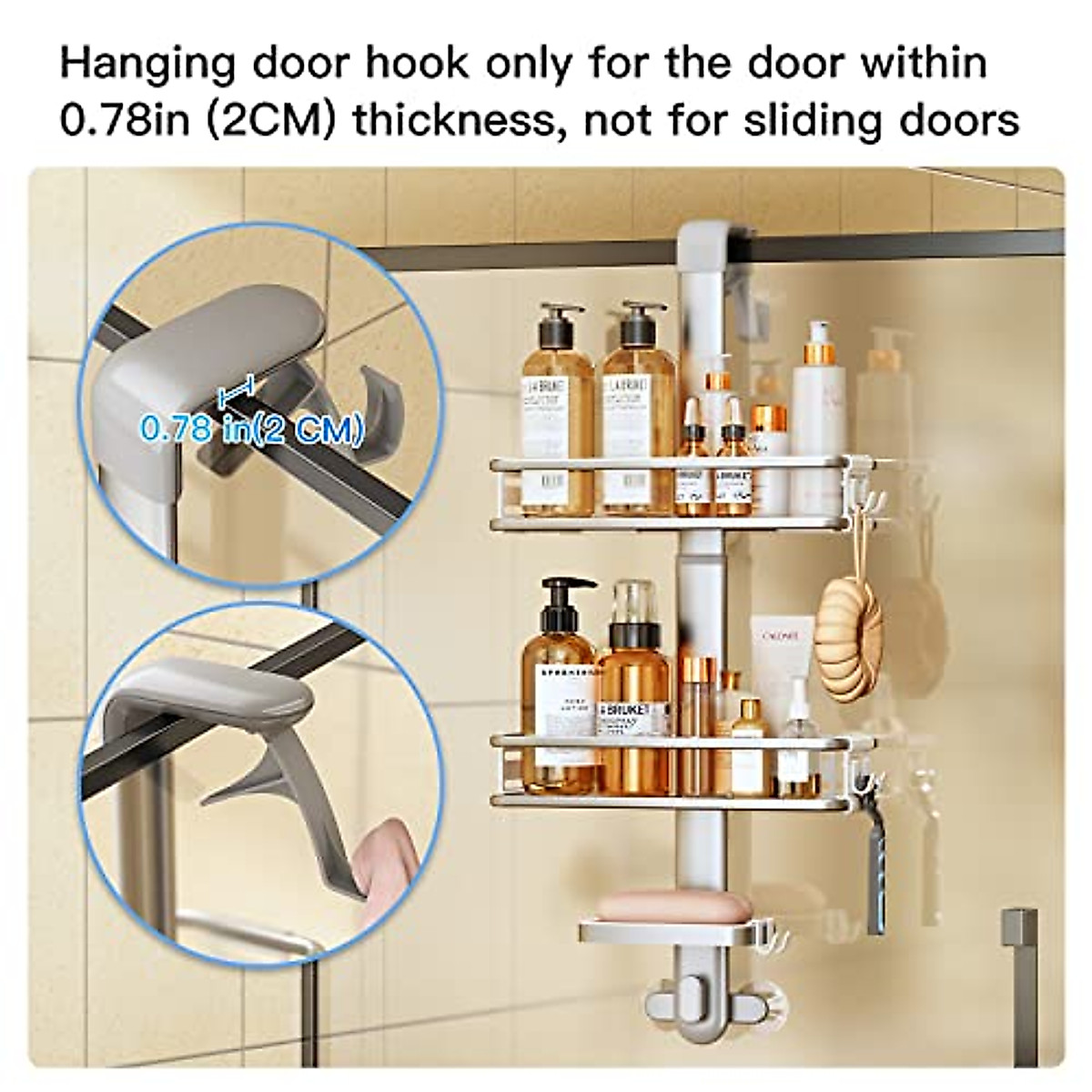 Parosan Shower Caddy, 3 Tier Adjustable Aluminum Bathroom Hanging Shower Organizer Over The Door, Rustproof Shower Shelves with Soap Holder Razor Holder for Bathroom Storage
