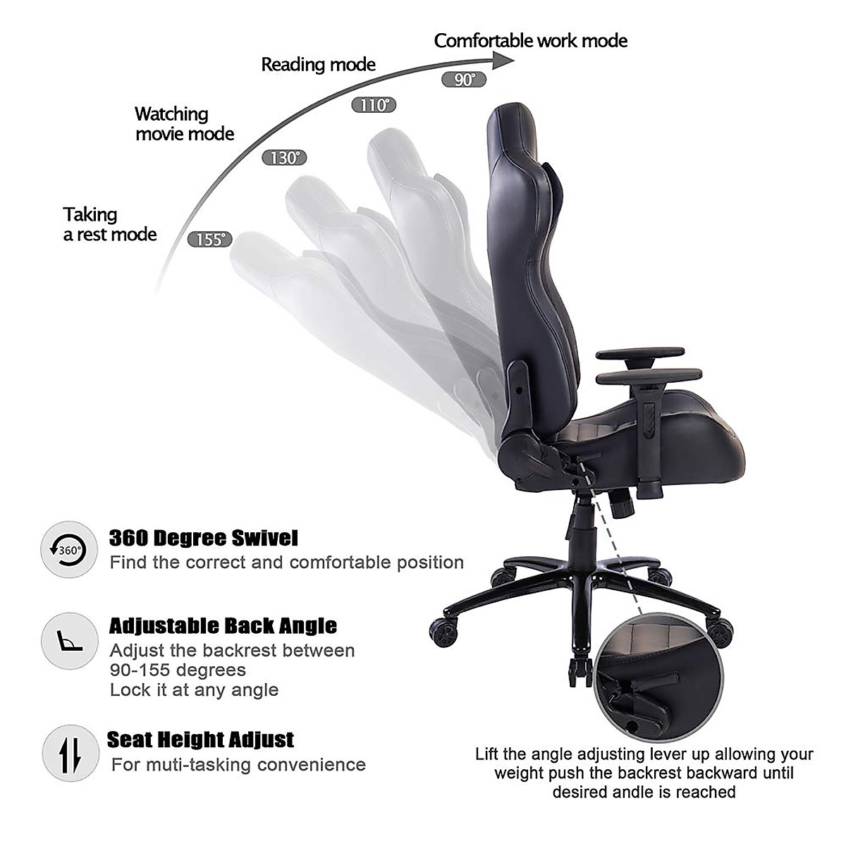Massage Gaming Chair Big and Tall Gaming Chair - Metal Base High Back Racing Game Chair Computer Chair, Ergonomic Leather Executive Gaming Chair with Headrest and Lumbar Pillow