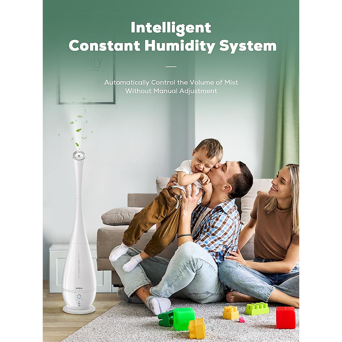 Aiheal Humidifier for Bedroom, 5L Cool Mist Floor Humidifiers for Large Room, Quiet Ultrasonic Humidifier with Smart Humidistat Mode and Essential Oil Diffuser, Baby Humidifiers with Sleep Mode, White