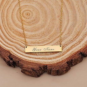 HUAN XUN Gold Engraved Bar Necklace Personalized Torin Name Necklace Custom Date Coordinates