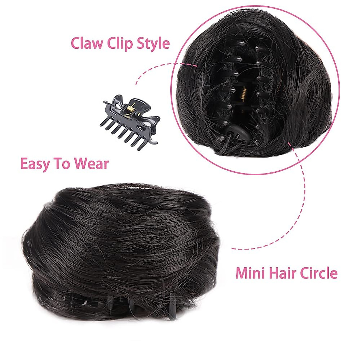 SDZNYQT 2PCS Cat Ears Hair Donut Chignon Claw Clip in Messy Hair Bun Mini Claw Clip in Updo Bun Extensions Wig Accessory Cat ears bun (2/33)