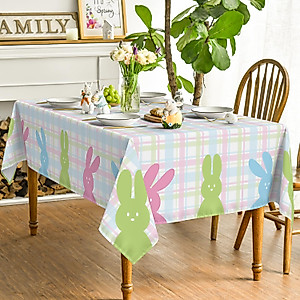 Horaldaily Easter Tablecloth 60x84 Inch, Spring Bunny Happy Easter Table Cover for Party Picnic Dinner Decor