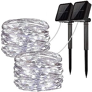 UPON [2 Pack] Solar Fairy Lights, 400 LED Outdoor Solar String Lights Garden White Wire Decorative Lights 66Ft Waterproof Indoor Outdoor Lighting for Garden, Patio, Yard, Christmas