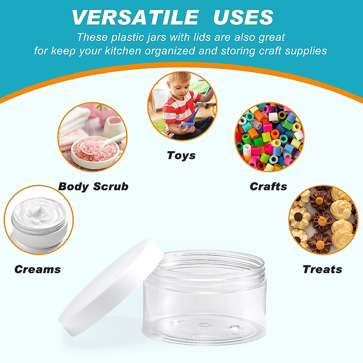 Dandat 24 Pcs Plastic Jars with Lid and Label PET Cosmetic Containers Leak Proof Empty Cosmetic Jars Refillable Storage Travel Containers for Lotion Cream Gel Powder(8 oz,Clear with White Lid)