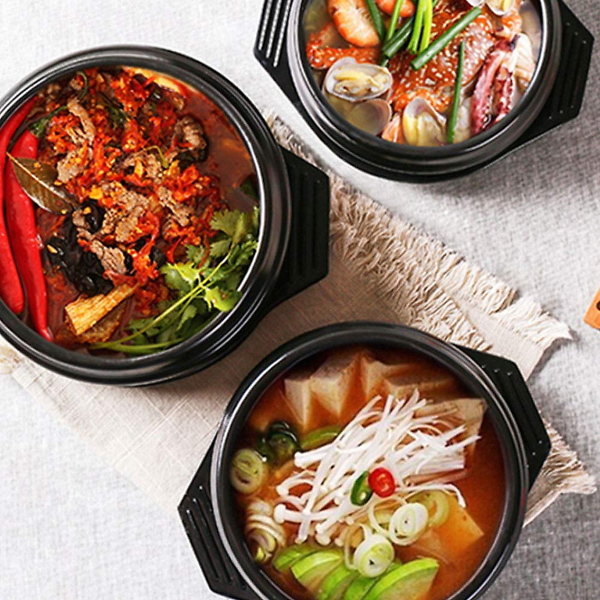 Korean Cooking Korean Stone Bowl By Whitenesser, Stone Pot Sizzling Hot Pot for Bibimbap and Soup (Small, No Lid) - Premium Ceramic with Melamine Tray (28 Oz)