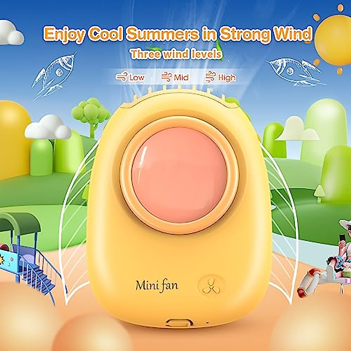 Veeool Kids Neck Fan, Portable Fan for Kids Women, 2000mAh Safe Bladeless Fan Hanging Waist Fan with Adjustable Lanyard, Personal Fan Gifts for Kids, 3 Speeds, Lightweight, Compact, Hands Free