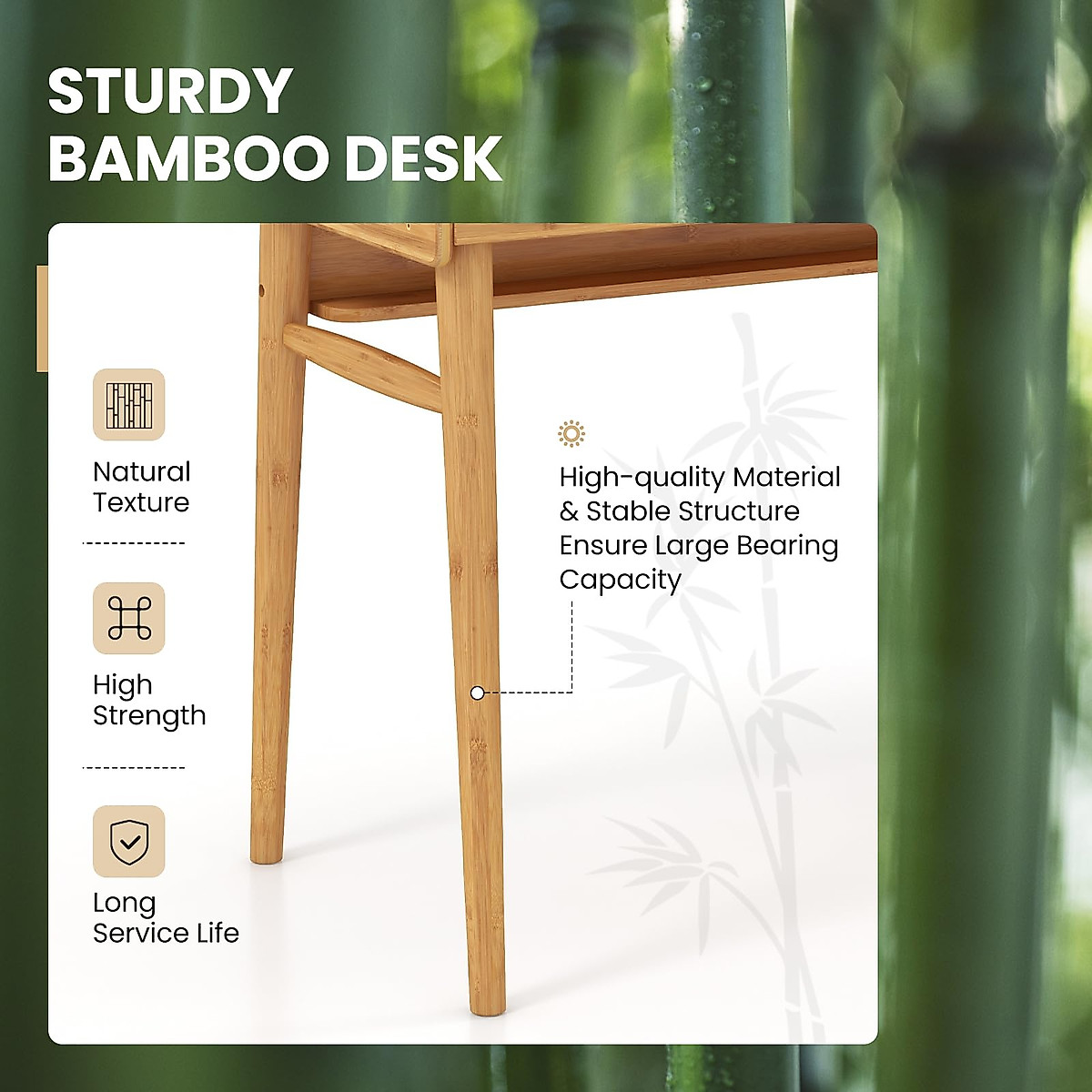 Giantex Computer Desk, 39.5" Bamboo Home Office Desk with 2 Storage Drawers and Open Shelf, Makeup Table Vanity Desk, Modern Writing Desk Computer Workstation for Bedroom, Study, Natural