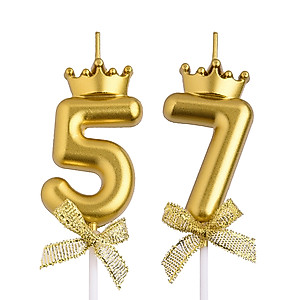 VSHILI 57th 75th Birthday Candles, Gold 75 57 Year Old Number Birthday Candles, Happy Birthday Party Cake Topper Decoration Gifts for Women Men