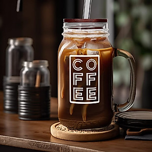 ANOTION Mason Jar Iced Coffee Cup with Handle, 24oz Regular Mouth Mason Jars with Lid and Straw Glass Coffee Drinking Glasses Tumbler Reusable Cups Bottles for Travel Office Home