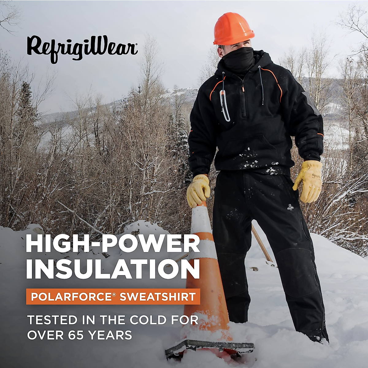 RefrigiWear PolarForce Pullover Sweatshirt, Insulated Hoodie, (Black), (Large)