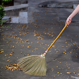 43-44 inch Tall of Asian Straw Broom Thai Natural Grass Broom Witch Broom House Broom Long Broom with Solid Wood Handle Vintage Retro Primitive Sweeping Dirt Dust Garbage