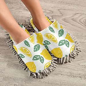 Lemons Green Leaves Mop Slippers Shoes Cover for Floor Cleaning Washable Dust Dirty Hair Cleaners Microfiber Mop Socks for Kitchen House Office