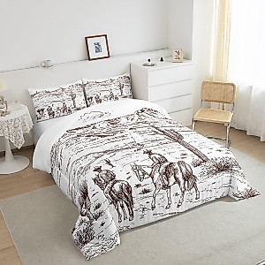 Cowboy Comforter Set Western Bedding Queen Size Wild West American Desert Rustic Hand Drawn Illustration Bedroom Decor Bedding Comforter Sets For Boys Adults Men Girls Rustic Farmhouse Duvet Insert