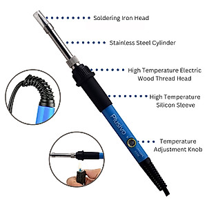 Soldering Iron Kit - 60W Adjustable Temperature, Digital Multimeter, 5pcs Soldering Tips, Solder Wire, Stand, Desoldering Pump, Solder Wick, Tweezers, Paste [110V US Plug] from Plusivo
