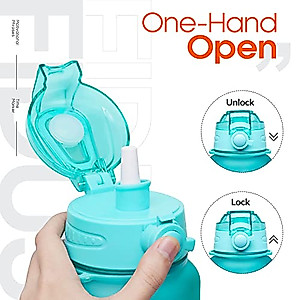 Fidus Large 1 Gallon Motivational Water Bottle with Paracord Handle & Removable Straw - BPA Free Leakproof Jug with Time Marker to Ensure You Drink Enough Water Throughout the Day-Green/Purple