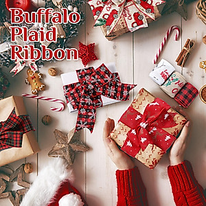 Lyrow 12 Rolls Christmas Ribbon Wired 2.5 Inch 72 Yards Santa Snowman Snowflake Christmas Buffalo Plaid Ribbon for Wreaths Bows Decor DIY Crafts Gift Wrapping