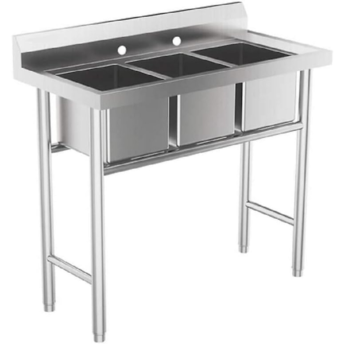 3 Compartment Sink Commercial Stainless Steel Utility Sink w/3*Drains, Outdoor Sink 3 Bay Sink Restaurant Sink, 39 * 17.7 * 37.4in