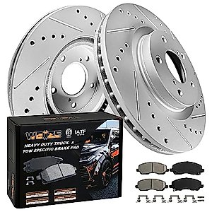 WEIZE Front Carbon Fiber Ceremic Brake Pad & Drilled Slotted Rotors Kit, Compatible with Jeep Compass/Patriot Dodge Caliber Avenger