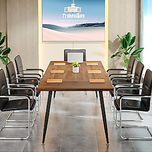 Tribesigns 6FT Conference Table, Rectangular Meeting Room Tables, Modern Industrial Seminar Table Boardroom Desk with Metal Legs for Office, 70.8’’ L x 31.5’’ W x 29.5’’ H (Brown and Black)